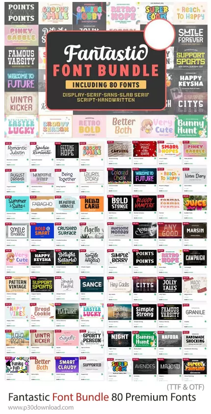 دانلود Fantastic Font Bundle 80 فونت انگلیسی با طرح های منحصربفرد