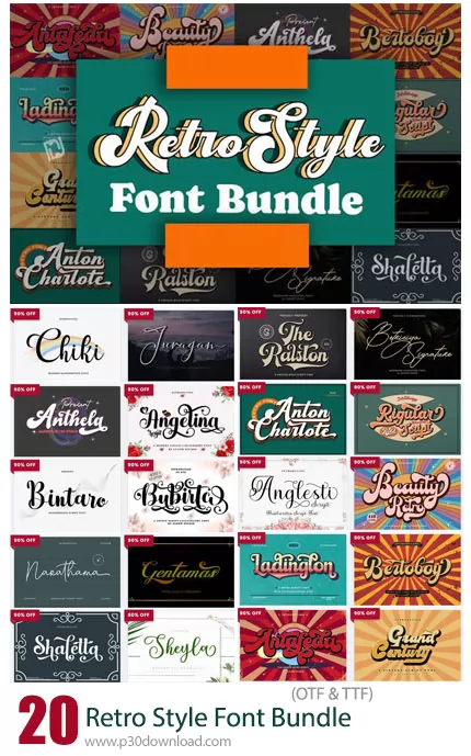 دانلود Retro Style Font Bundle 20 فونت انگلیسی با استایل رترو